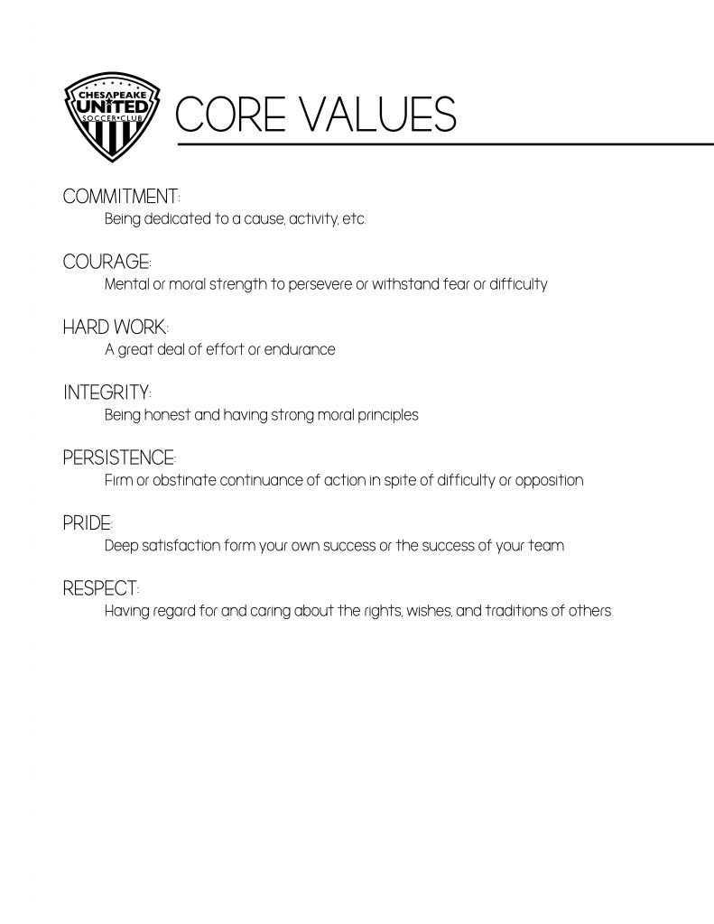 core values 2020 • Chesapeake United Soccer Club